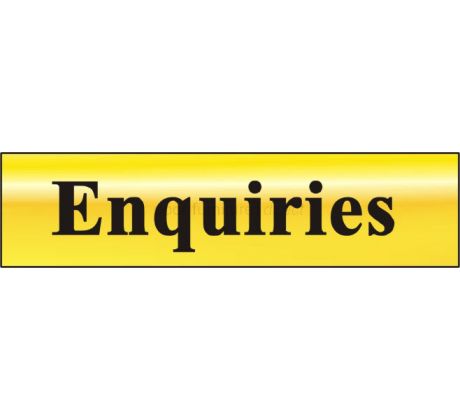 Polished Gold Effect Enquiries Sign 200x50mm – Door Furniture Direct