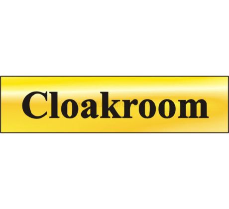 Polished Gold Effect Cloakroom Sign 200x50mm – Door Furniture Direct