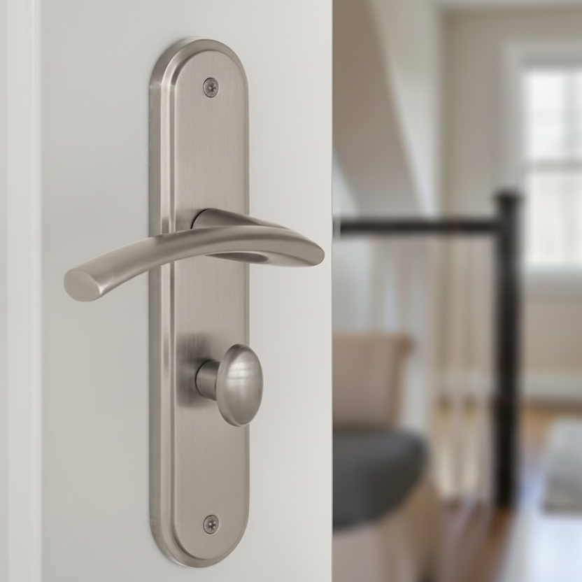 Tosca Satin Chrome Curved Lever Bathroom Door Handles – Door Furniture ...