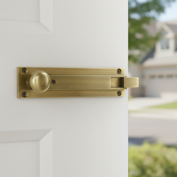 Antique Brass Cranked Locking Bolt 205x39mm – Door Furniture Direct