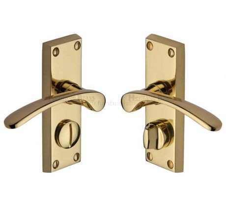 Sophia Curved Lever Polished Brass Privacy Door Handles – Door ...